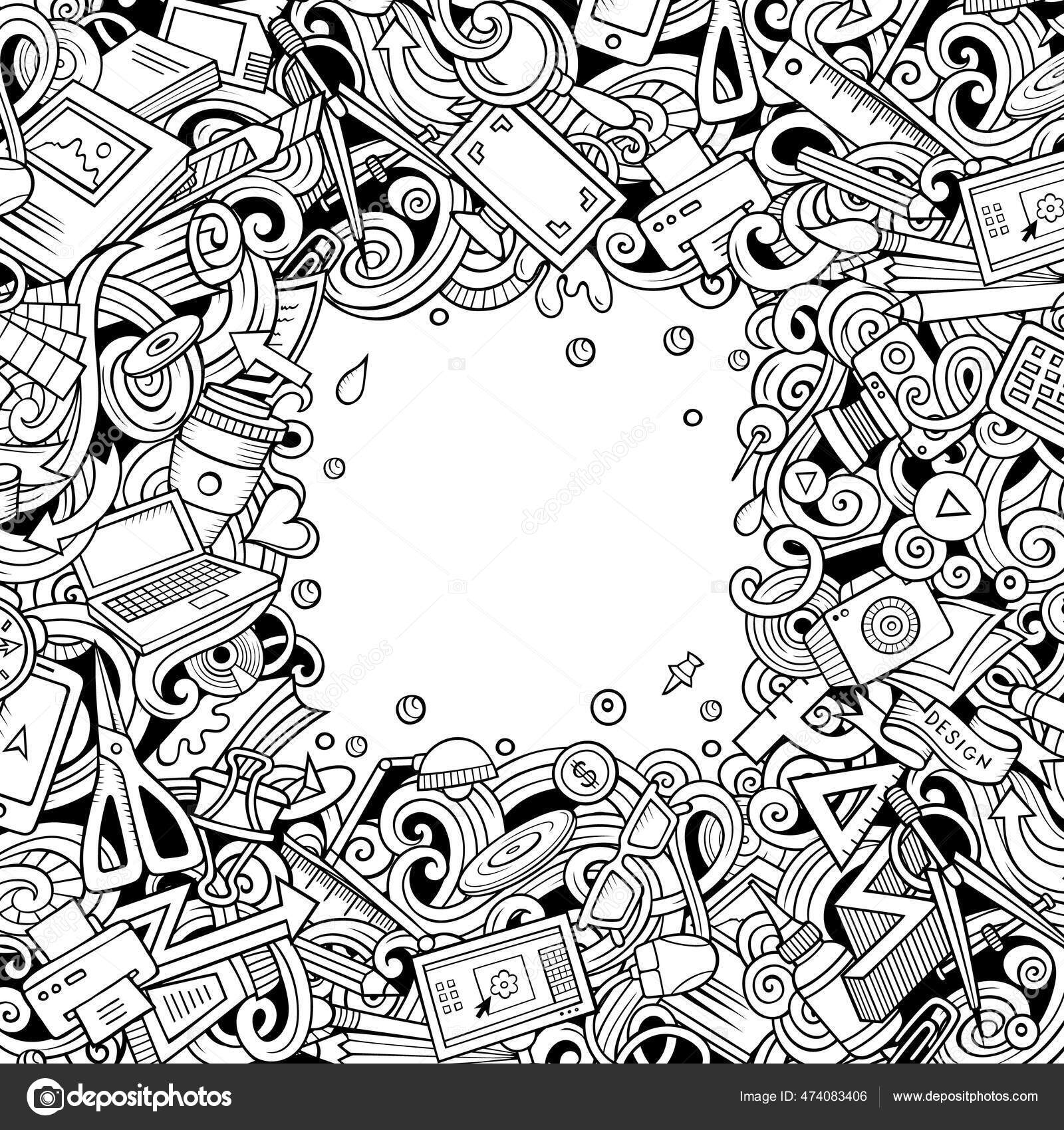 Cartoon Raster Doodles Design Card Sketch Detailed Lots Objects ...