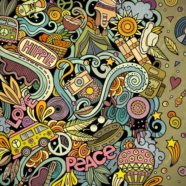 Hippie Hand Drawn Vector Doodles Illustration Hippy Frame Card Design ...