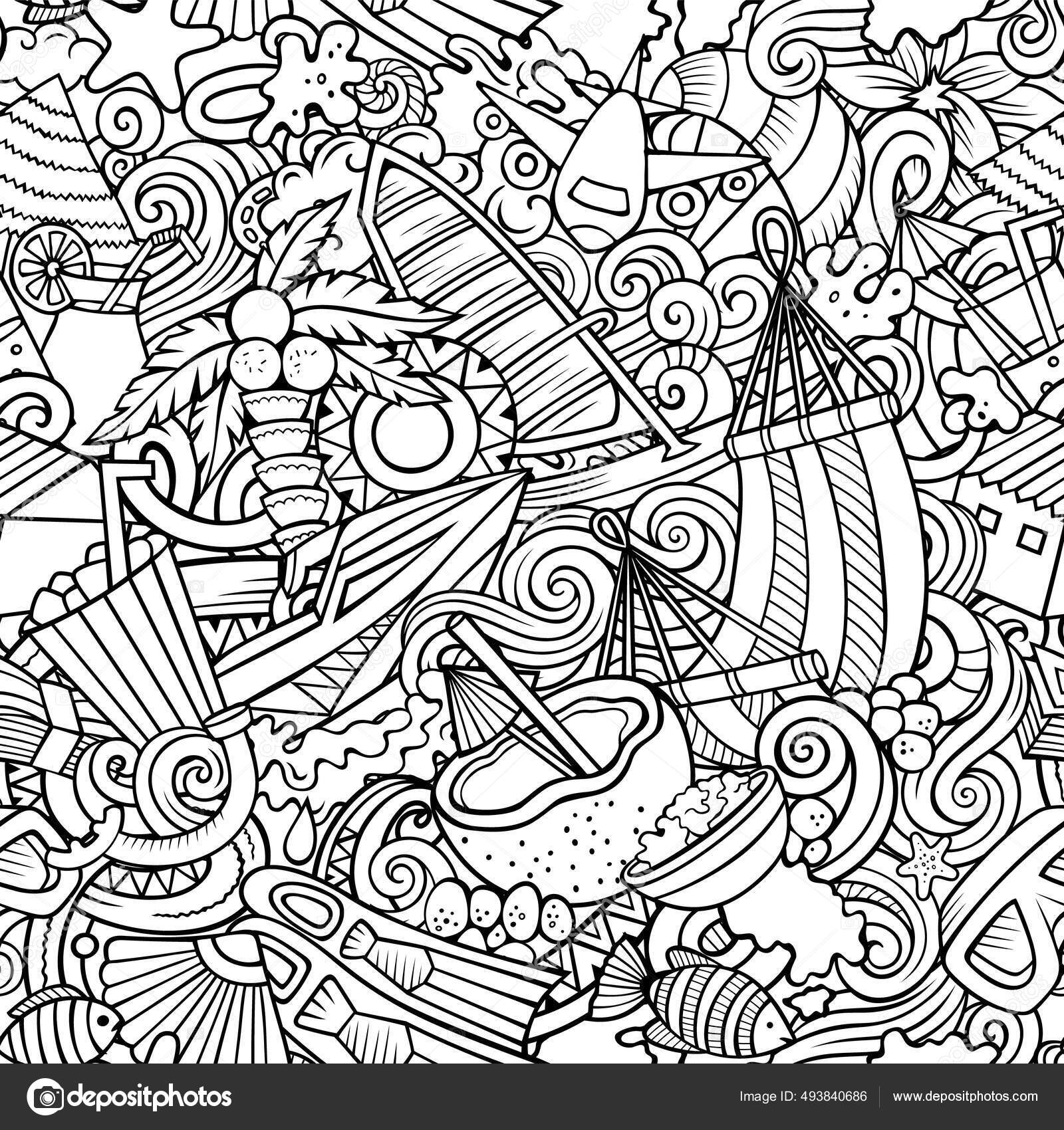 Cartoon Doodles Maldives Seamless Pattern Backdrop Maldivian Culture ...