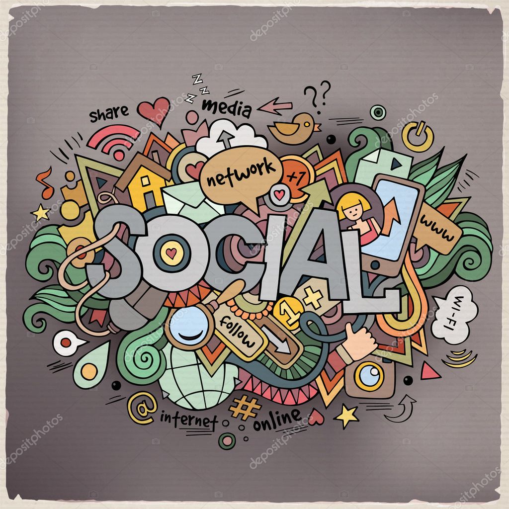 Social hand lettering and doodles elements background Stock Vector ...