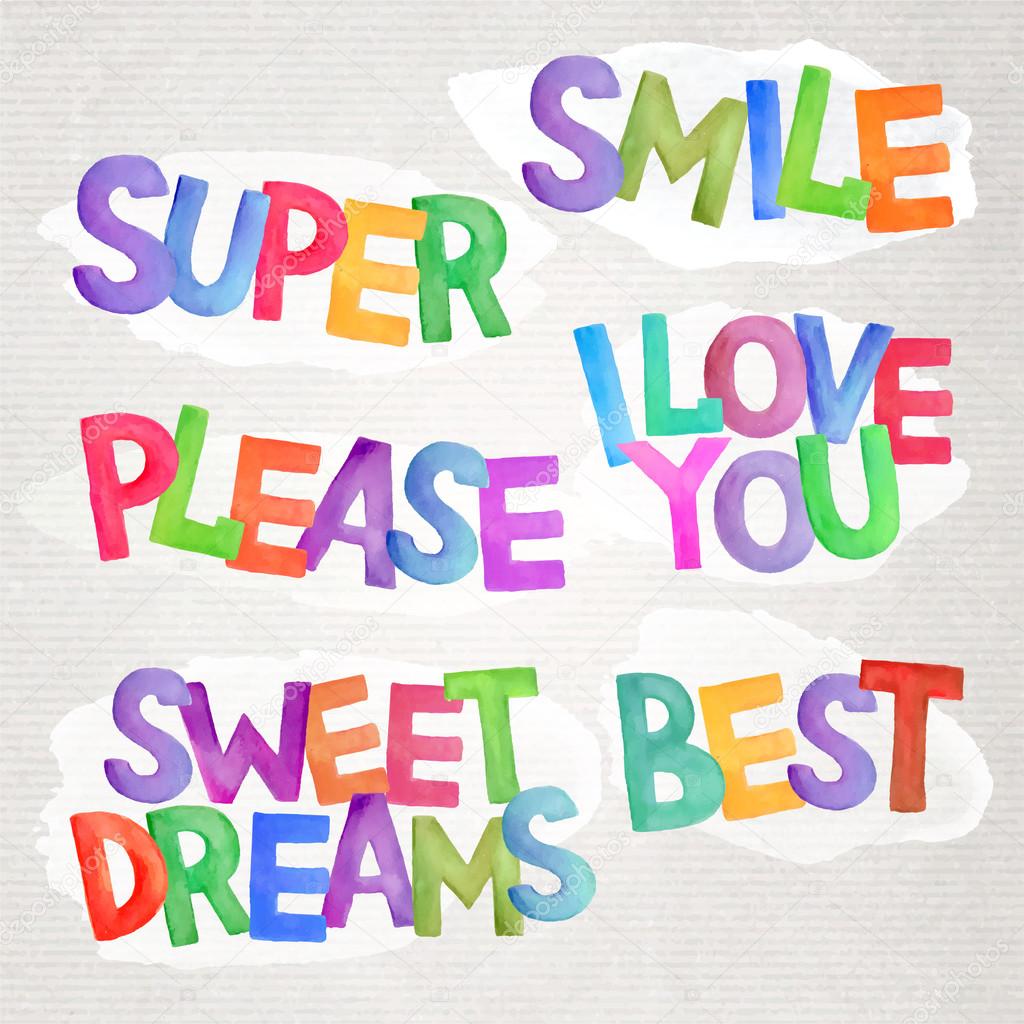 Vector watercolor phrases and words Stock Vector Image by ©3dsparrow ...