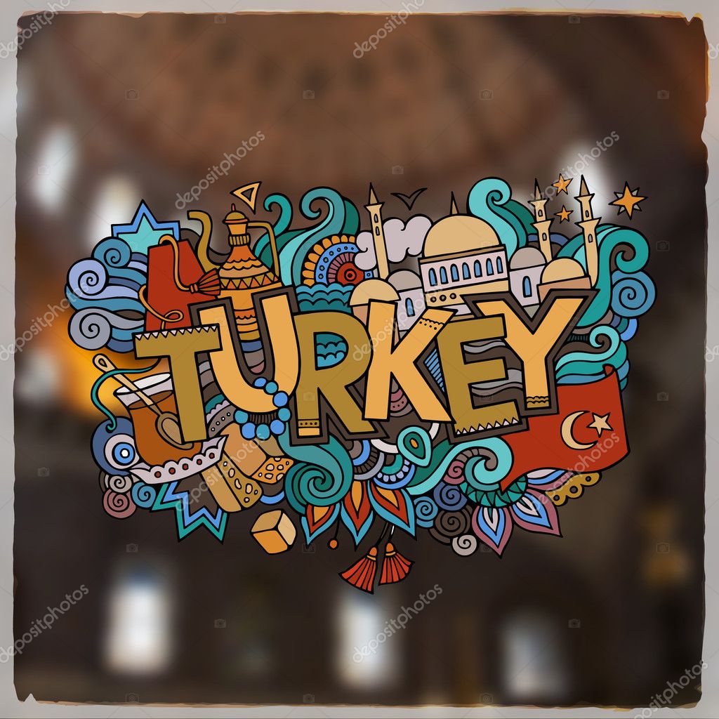 Turkey hand lettering and doodles elements background Stock Vector ...