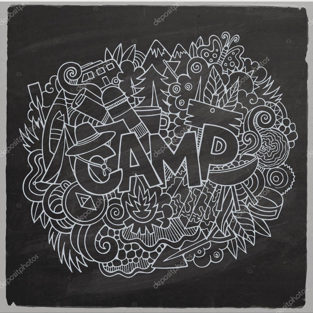Summer camp hand lettering and doodles elements background Stock Vector ...