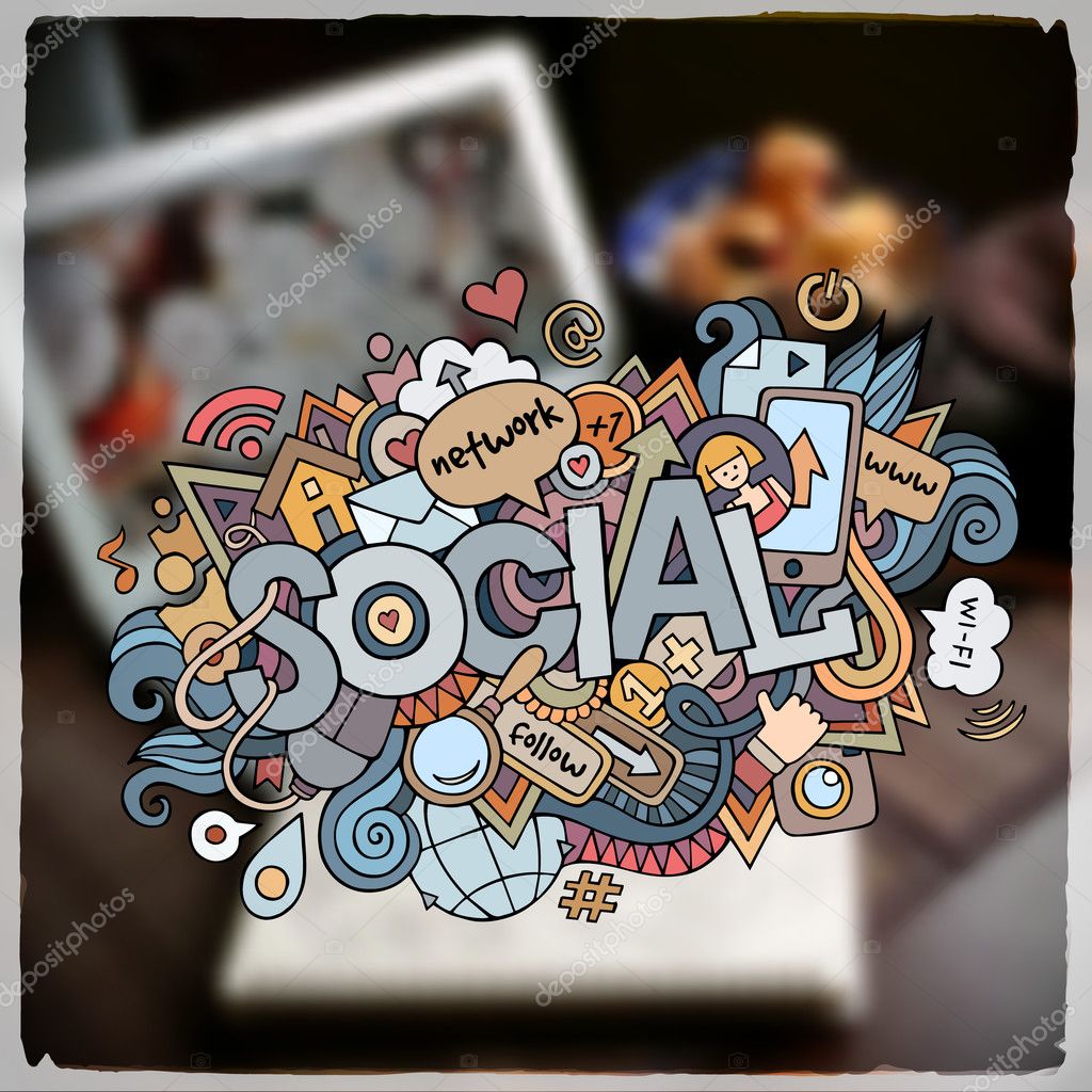 Social hand lettering and doodles elements and symbols emblem Stock ...