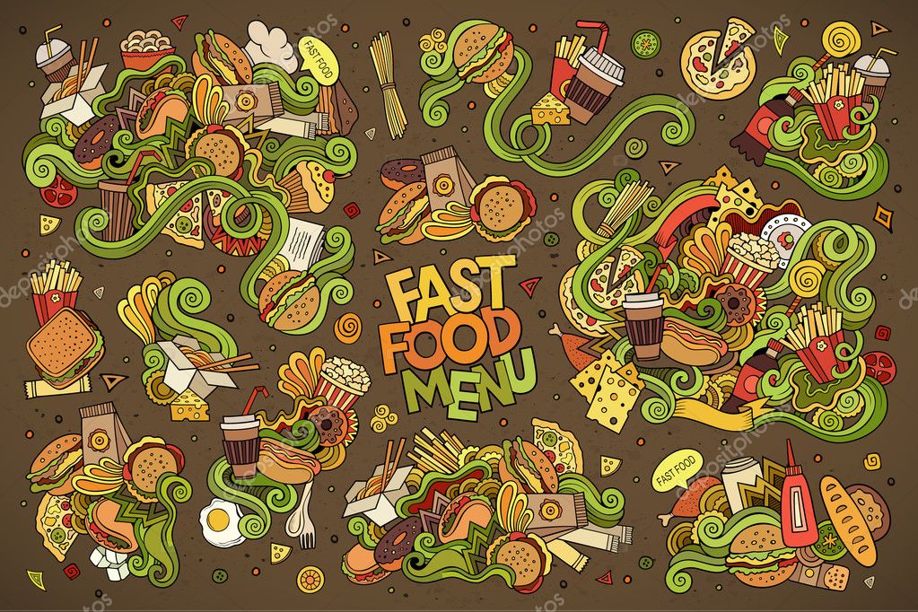 Fast food doodles hand drawn vector symbols Stock Vector Image by ...