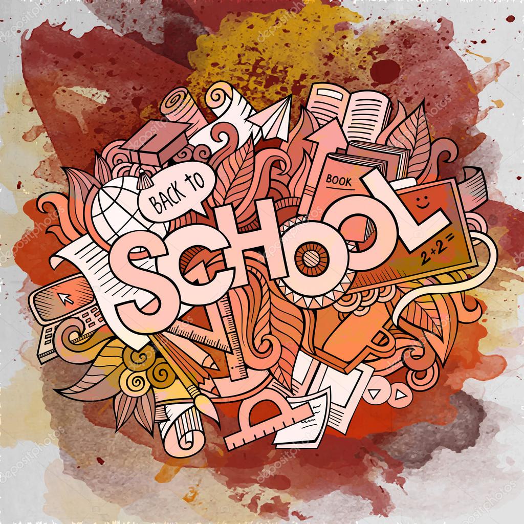 School hand lettering and doodles elements watercolor vector Stock ...