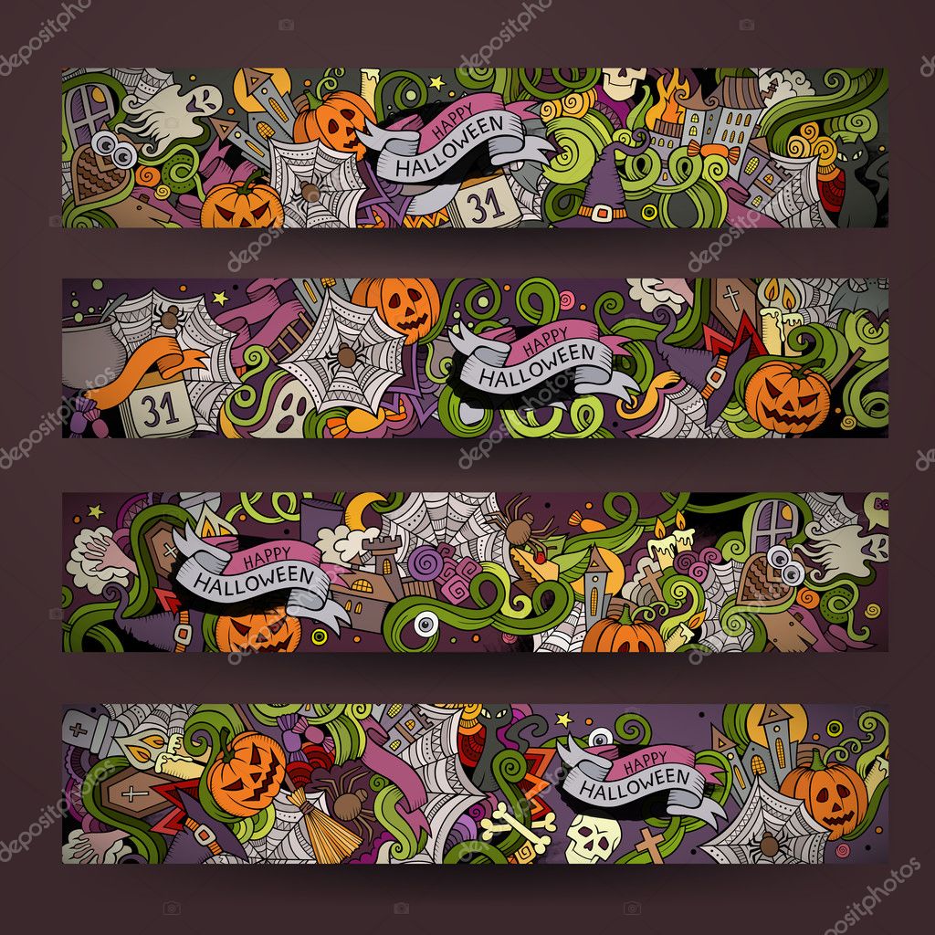 Cartoon vector hand-drawn Doodle on the subject of Halloween. Ho Stock ...