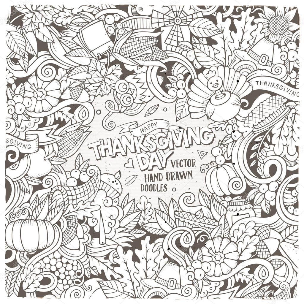 Cartoon vector hand-drawn Doodle Thanksgiving frame. Stock Illustration ...