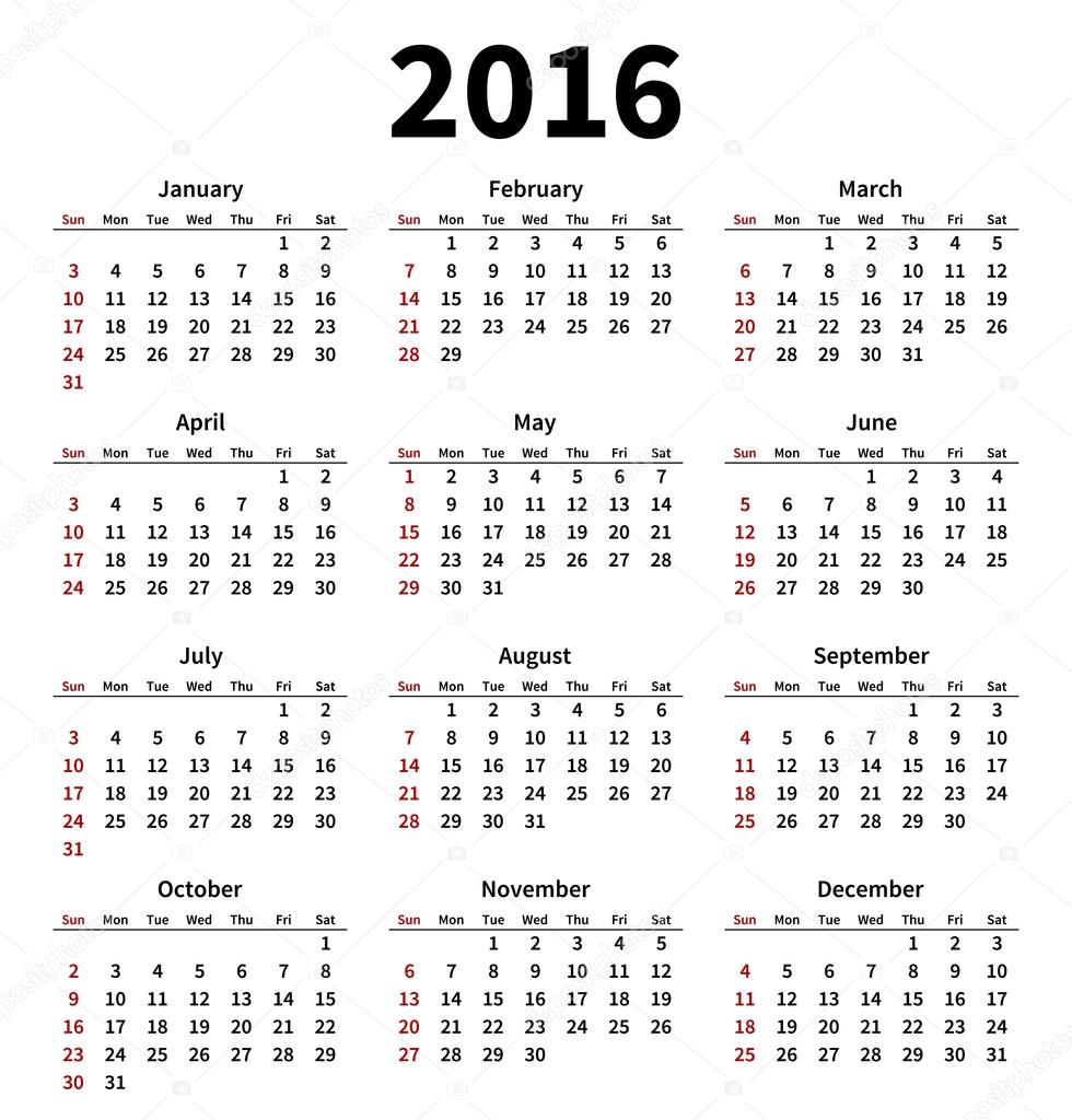 Calendario 2016 Horizontal Y