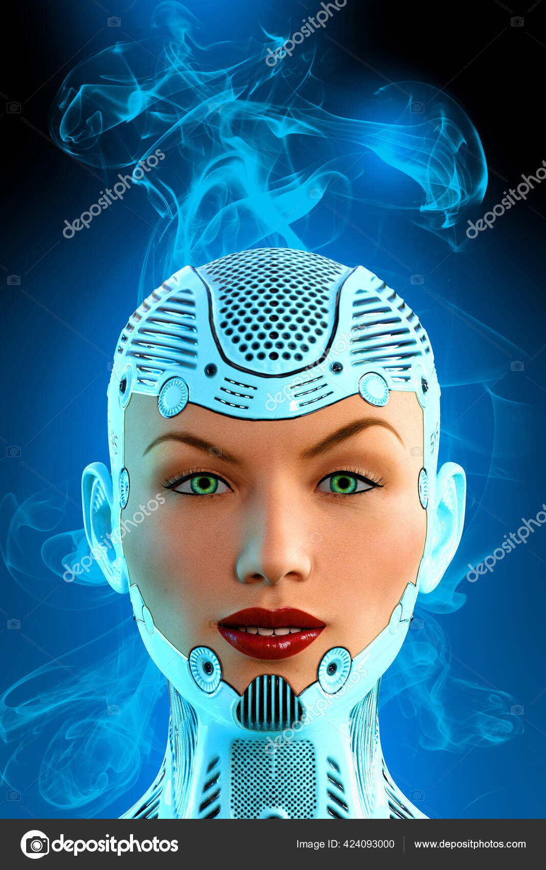 Cyborg Woman Face Blue Armor Illustration Stock Photo by ©tiziano ...