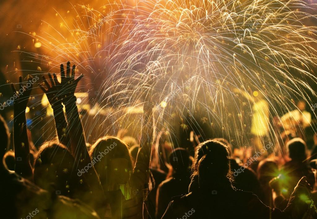 Cheering crowd and fireworks Stock Photo by ©melis82 115008882