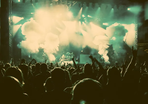 Crowd at concert and stage lights with space for text — Stock Photo ...