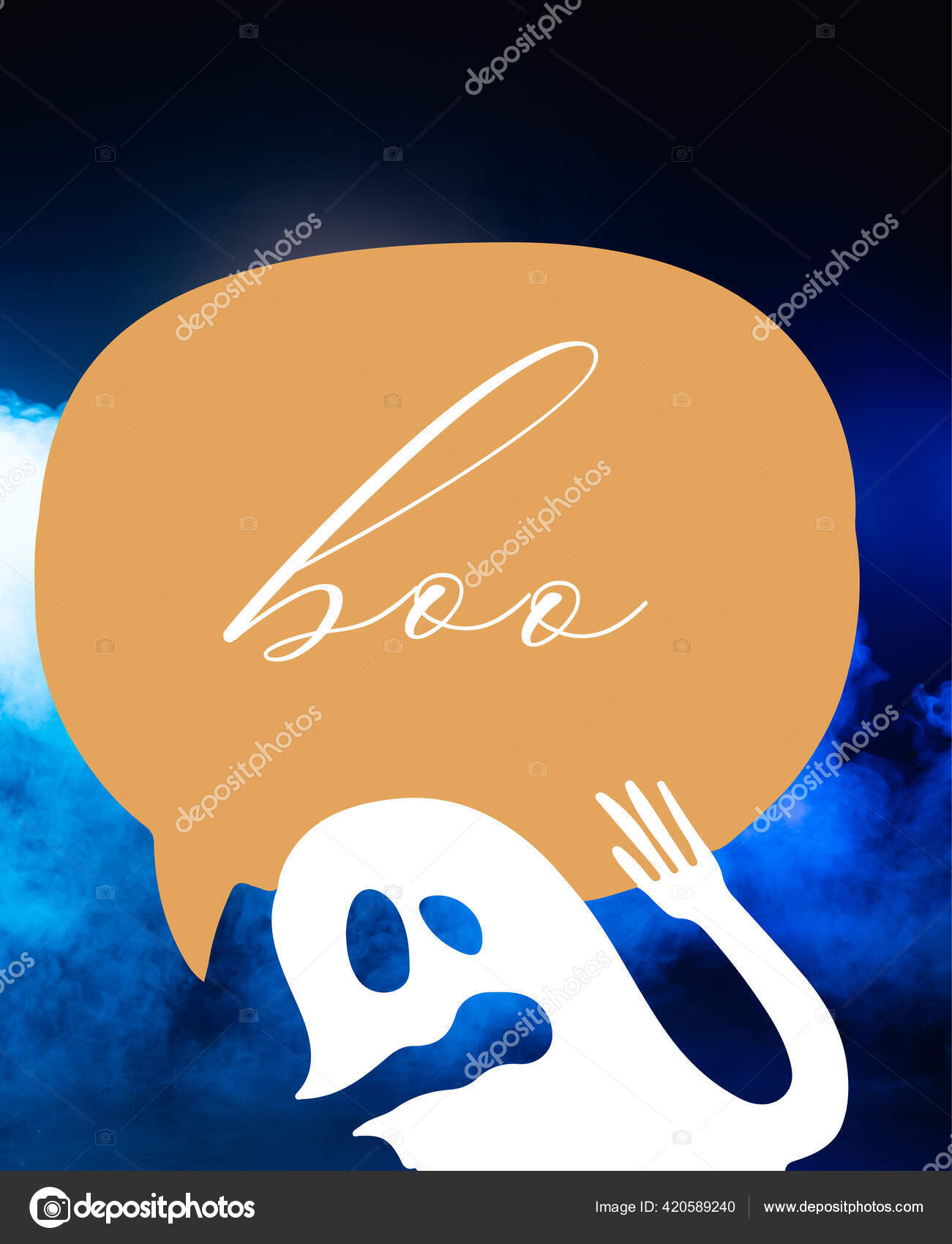 Burbuja Voz Con Letras Boo Ilustración Fantasma Sobre Fondo Azul ...