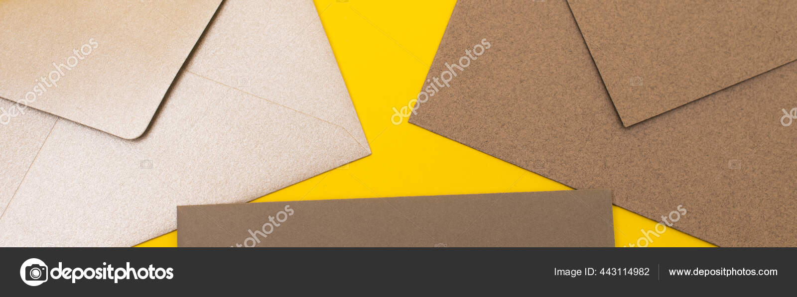 Top View Paper Envelopes Isolated Yellow Banner — Stock Photo ...