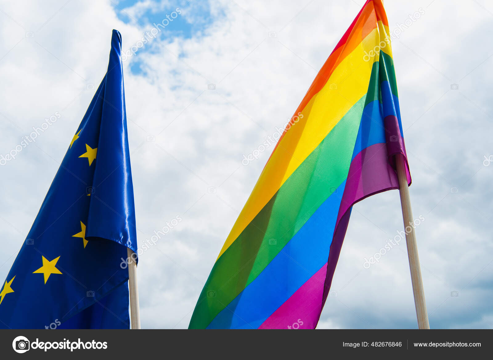 American Lgbt Flags Blue Sky Clouds — Stock Photo © IgorVetushko #482676846