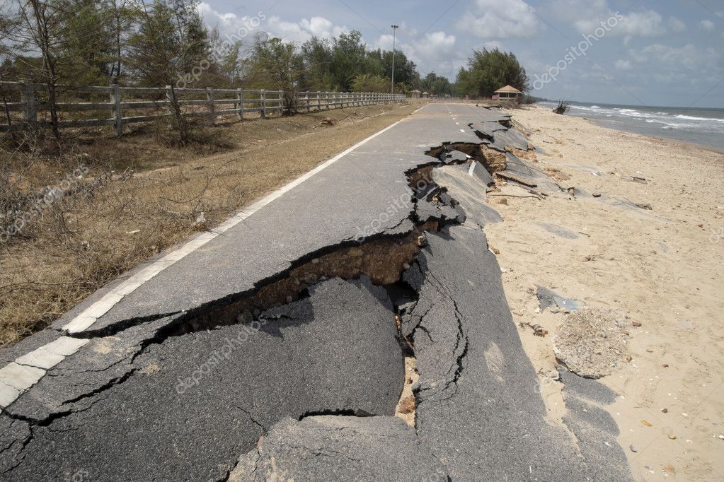 Road erosion caused by waves and severe storms. Stock Photo by ...
