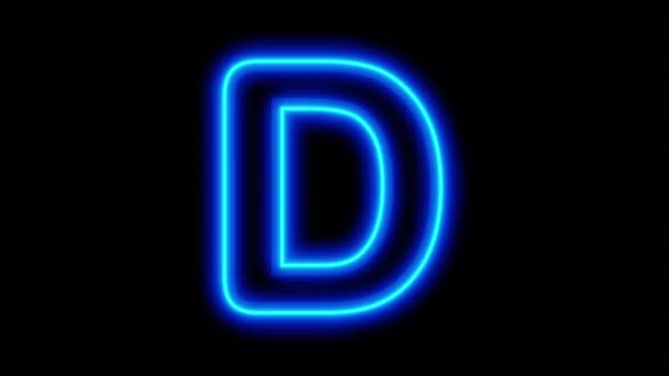 Animated blue neon letter D on a black background. Looped animation. 3D ...