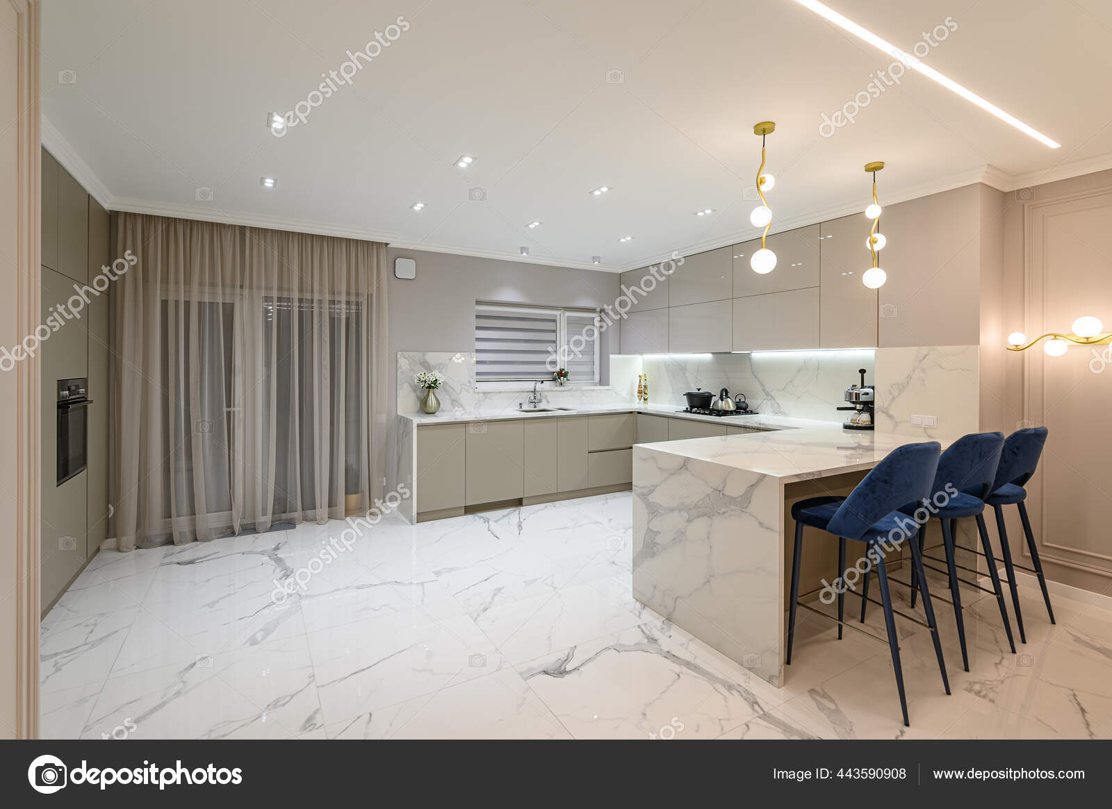 Modern White Marble Kitchen