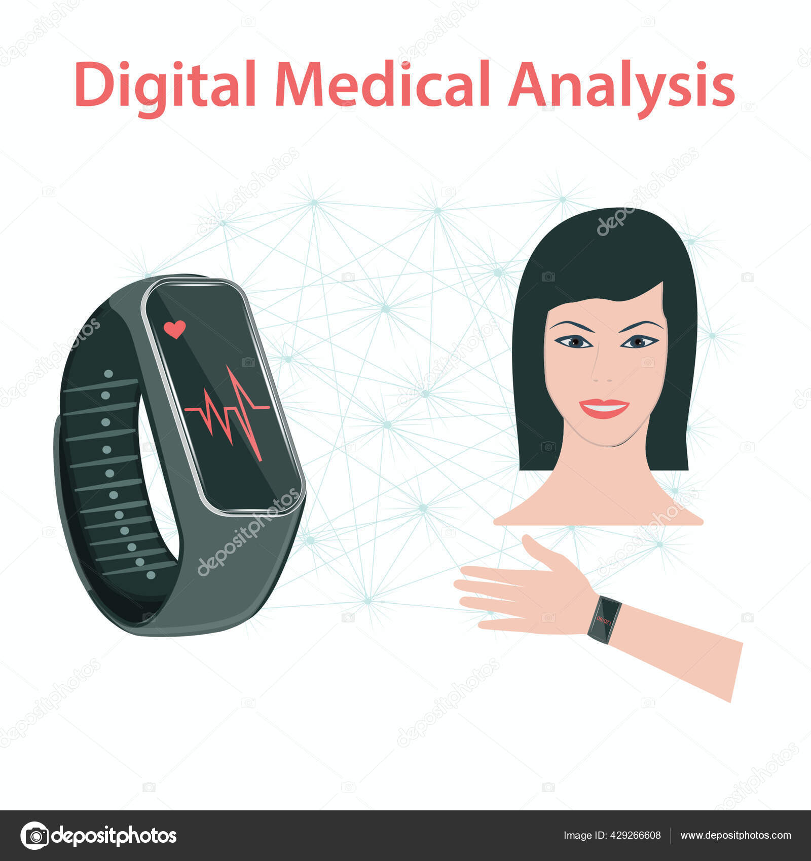 Smart Watch Female Image Hand Illustration Vector Digital Health Modern ...