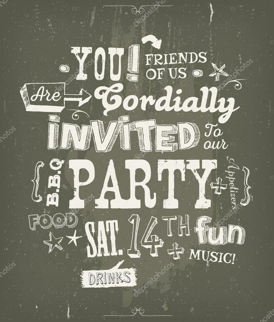 Party Invitation Poster On Chalkboard Background Stock Vector Image by ...