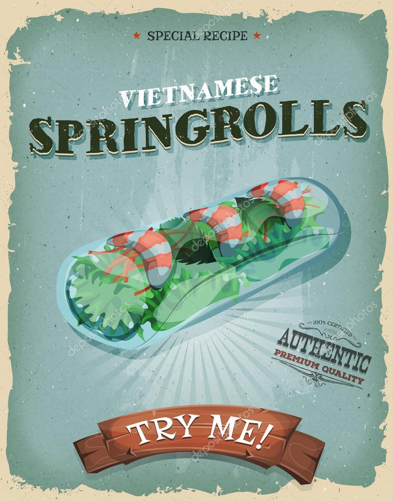 Grunge And Vintage Vietnamese Spring rolls Poster Stock Vector Image by ...