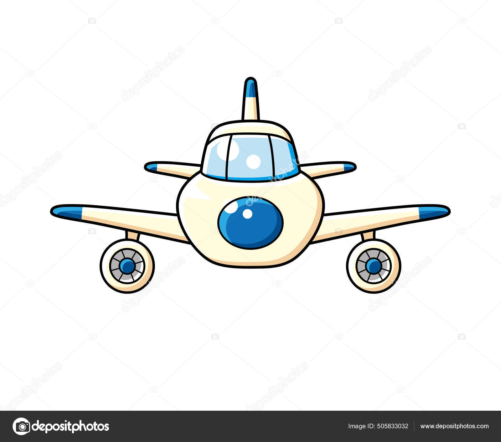 Tampilan Depan Pesawat Jet Vektor Kartun Terisolasi Vektor Stok oleh ...