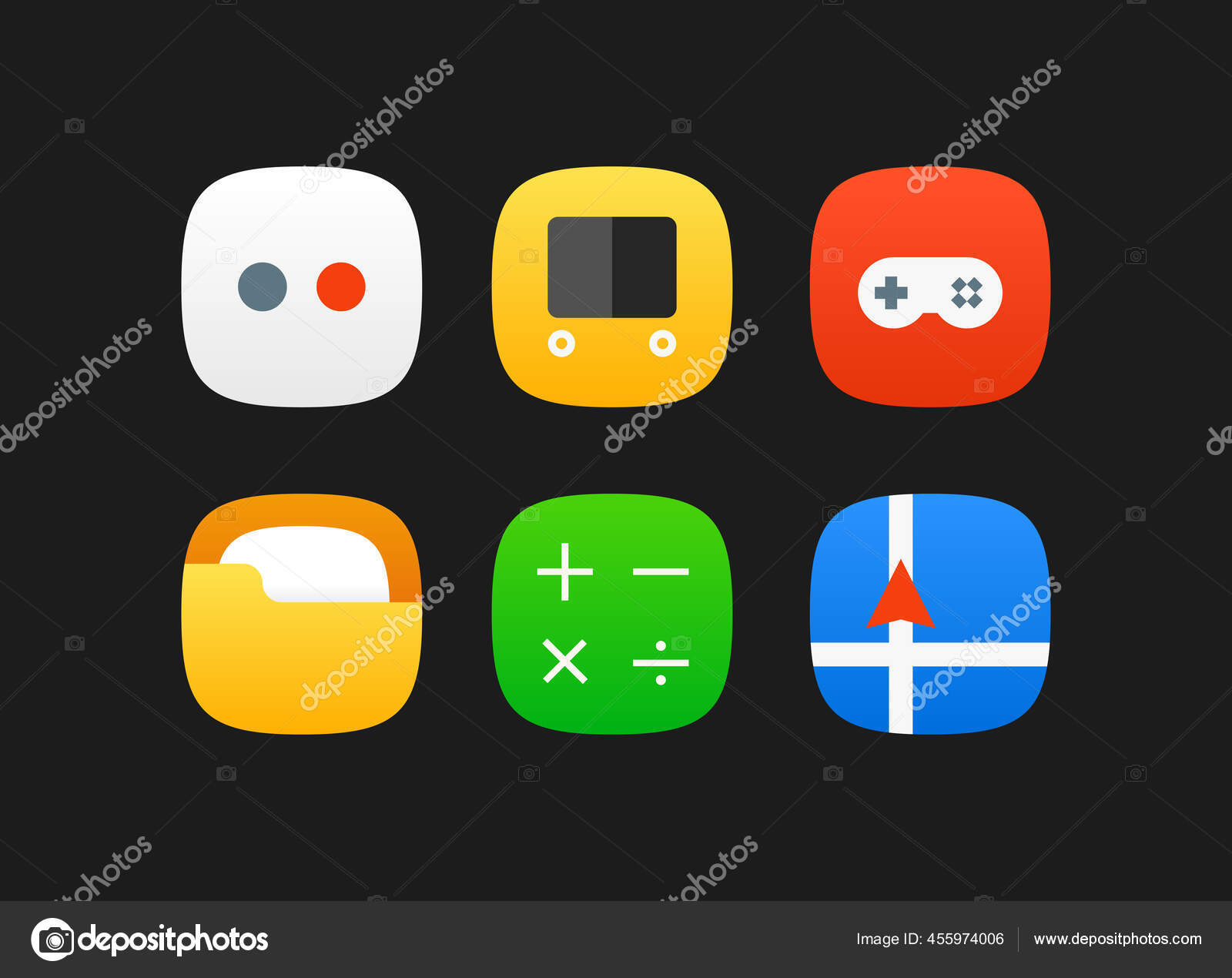 Mobile Application Vector Icons Vector Set Isolated Black Background ⬇ ...
