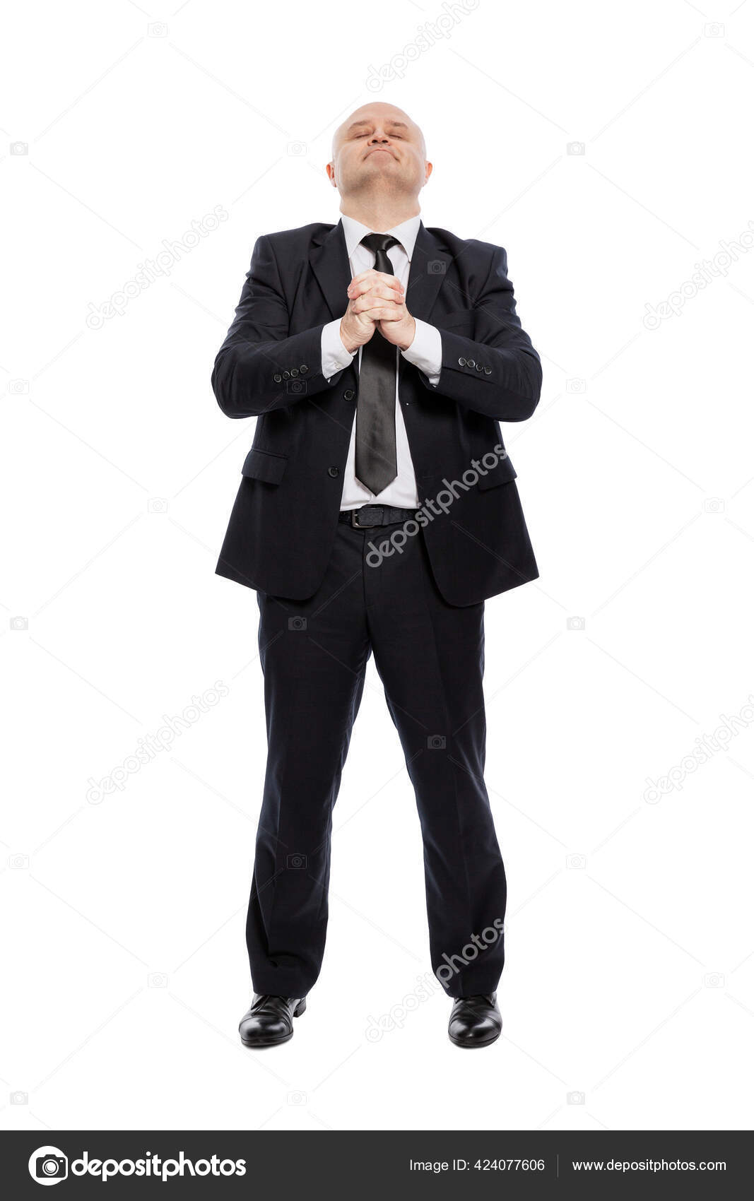 Middle Aged Man Formal Black Suit Folded His Hands Supplication Stock ...