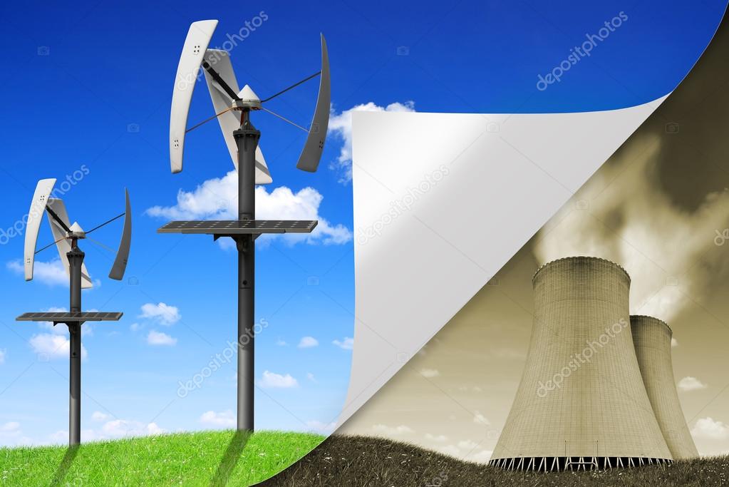 Nuclear power plant and wind turbines — Stock Photo © vencav #58871827