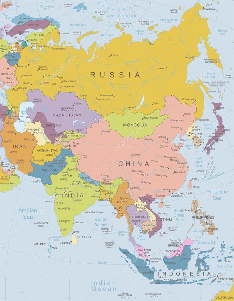 Mapa altamente detallado de Asia. 2023