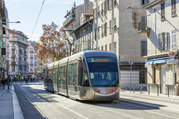 NICE, FRANCE, on JANUARY 13, 2016. The high-speed tram goes by the ...