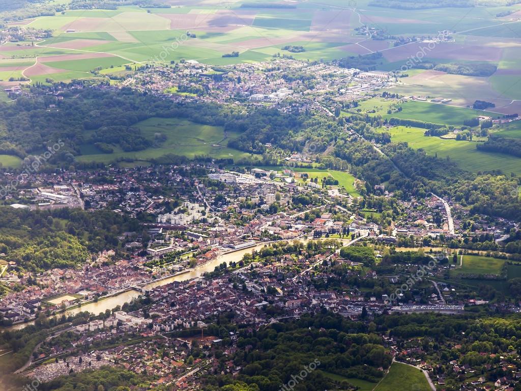 The top view from a window of the plane coming in the land Stock Photo ...