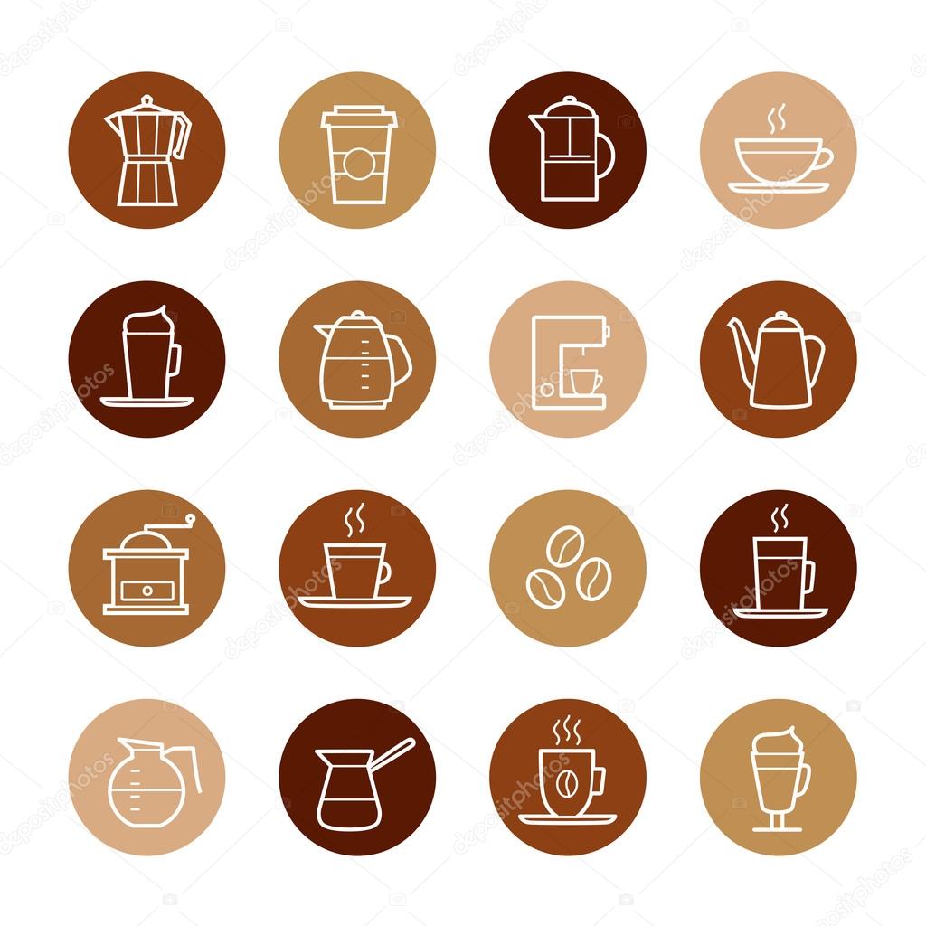 Iconos de café en círculos en colores café 2023