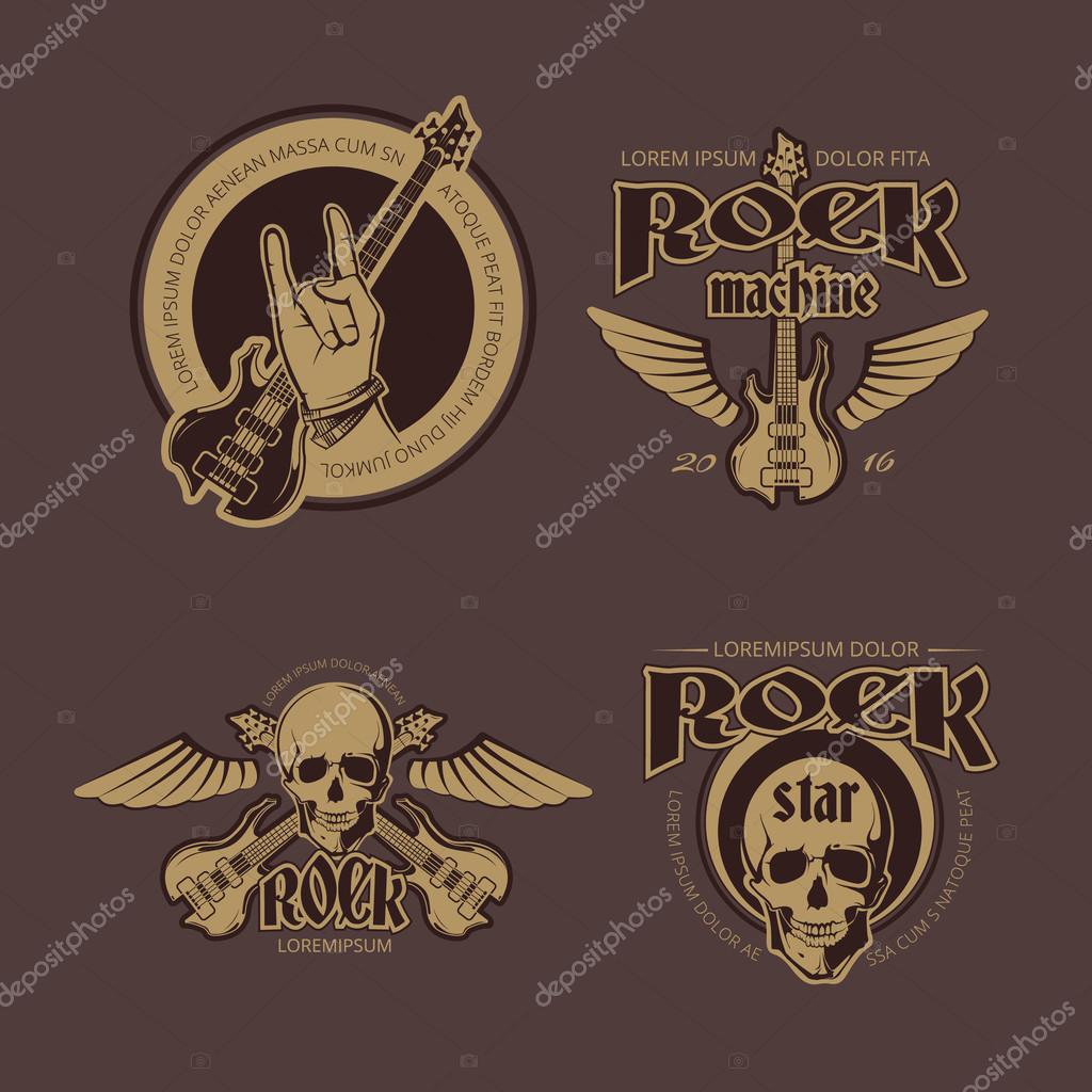 Rock and Roll vector color vintage emblems, labels, badges, logos set ...