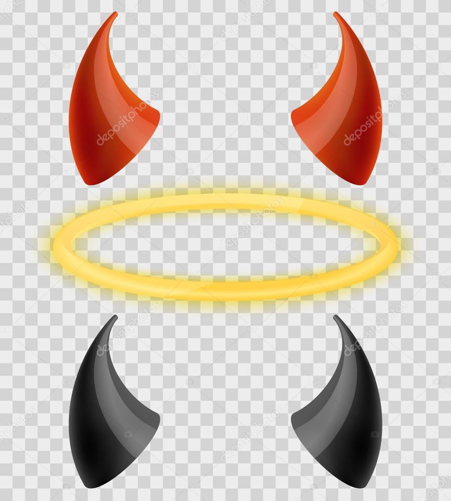 Angels halo and devils black red horns isolated on transparent ... Angels halo and devils black red horns isolated on transparent ...