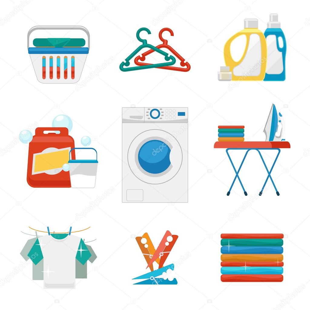 Washing and laundry flat icons — Stock Vector © MSSA #114753338