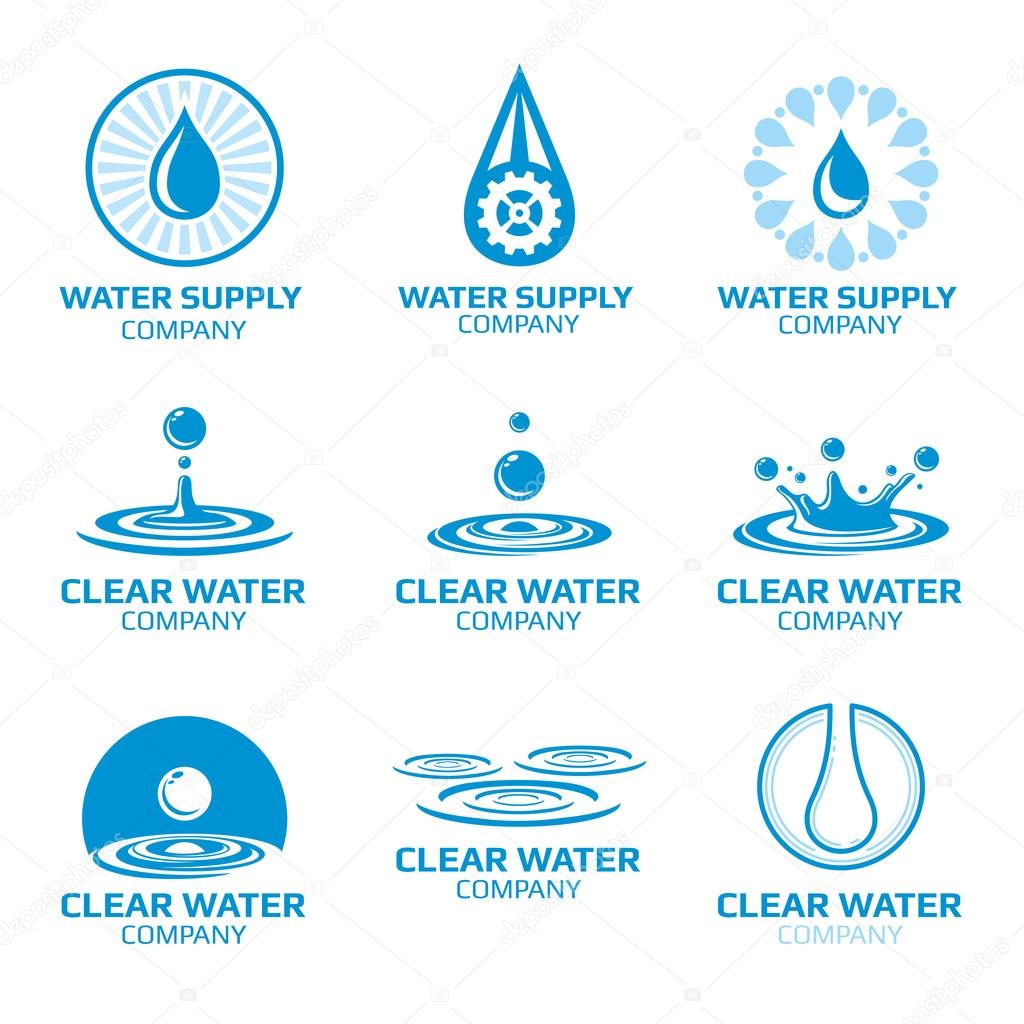 Water splashes and drops vectors logos — Stock Vector © MSSA #120347324