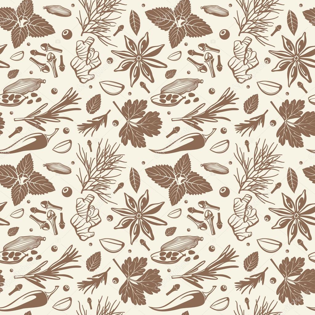 Kitchen herbs and spices vector seamless pattern Stock Vector Image by ©K3star #122609372