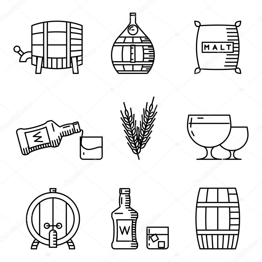 Whisky thin line icons. Industry outline vector signs Stock Vector ...