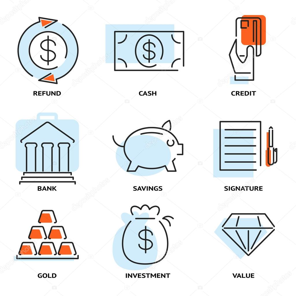 Set of money and value flat line vector icons — Stock Vector © MSSA ...