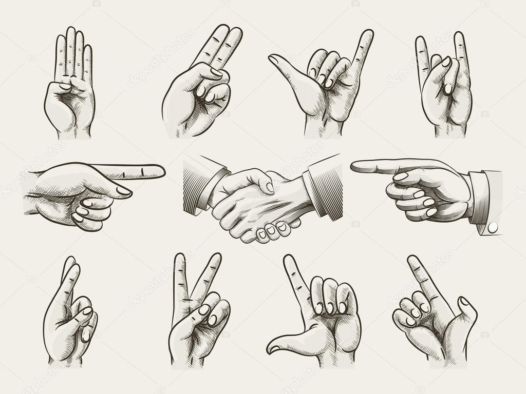 Sada gesta rukou vintage styl — Stock Vektor © MSSA #52942667