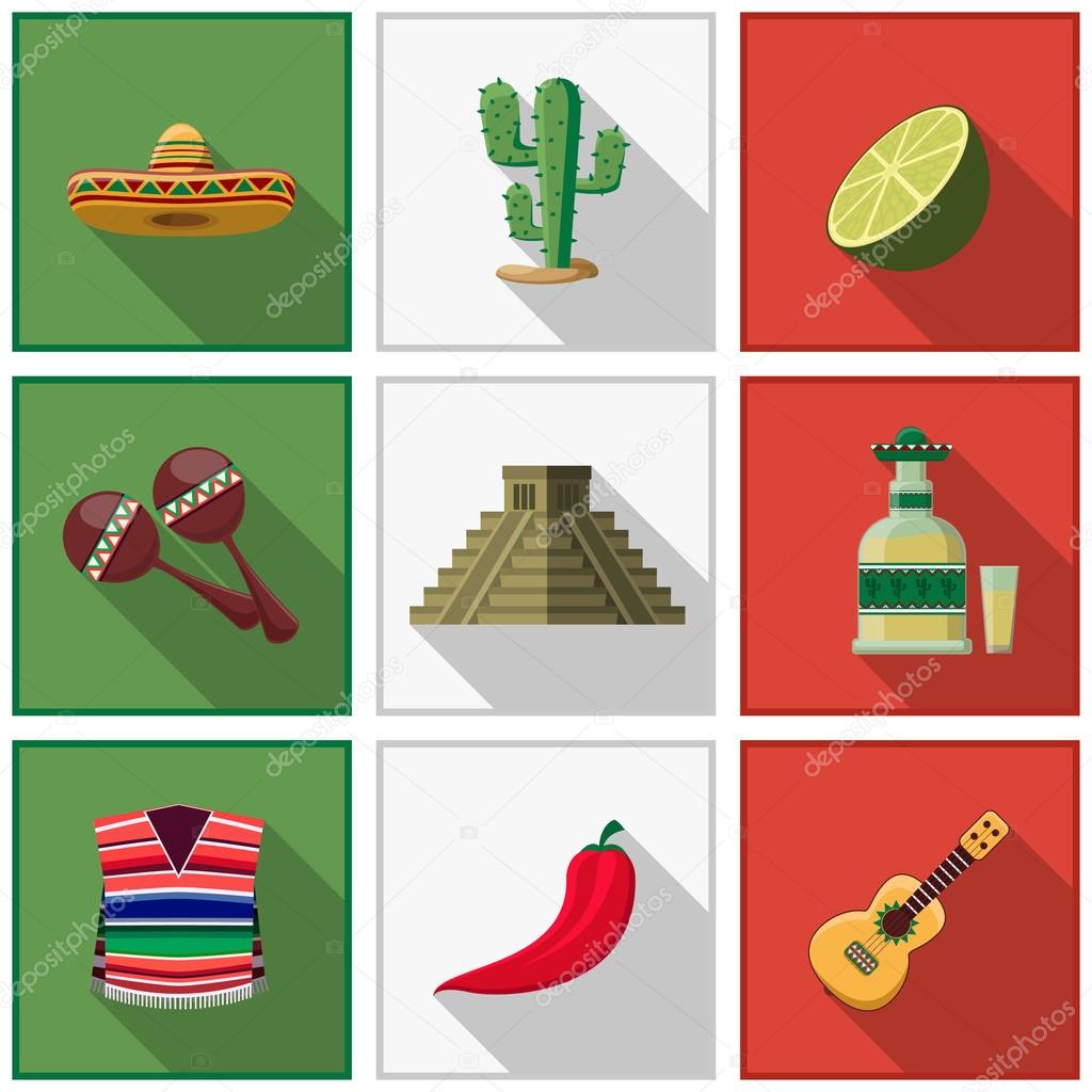 Mexico icons set, mexican symbols Stock Vector Image by ©K3star #71476399
