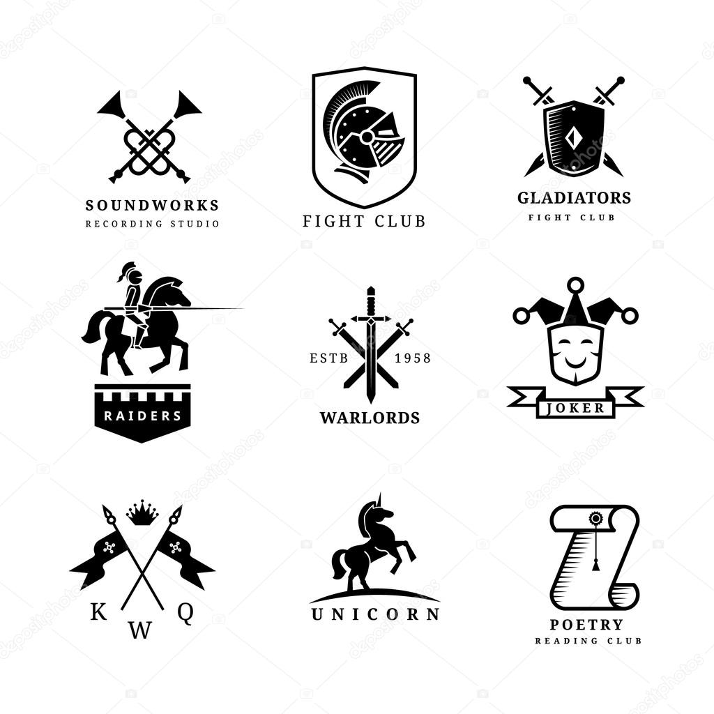 Vintage sword vector badges and labels or logo set. Heraldry elements ...