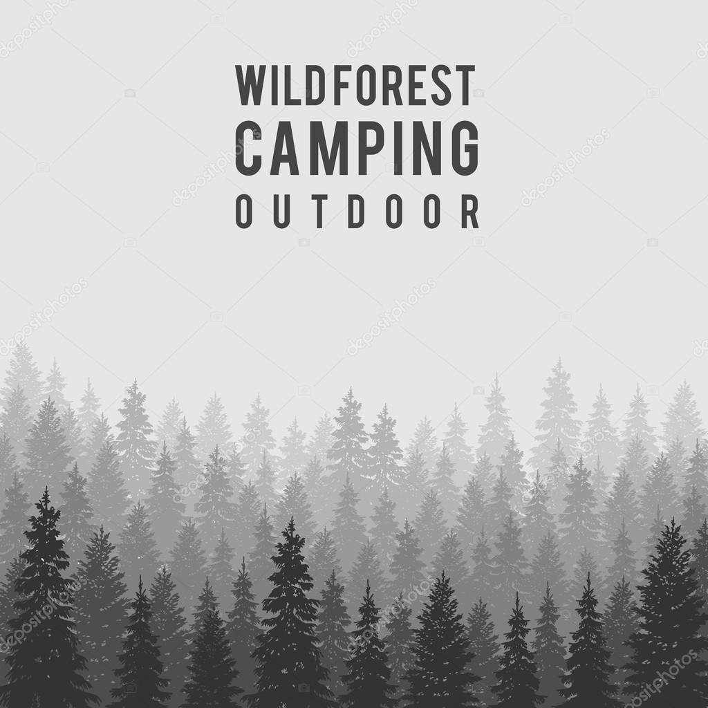 Vector wild coniferous forest background. Outdoor camping design ...
