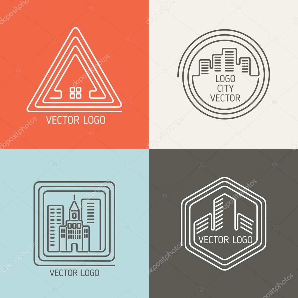 Real estate house linear logos, emblems vector set Stock Vector Image ...