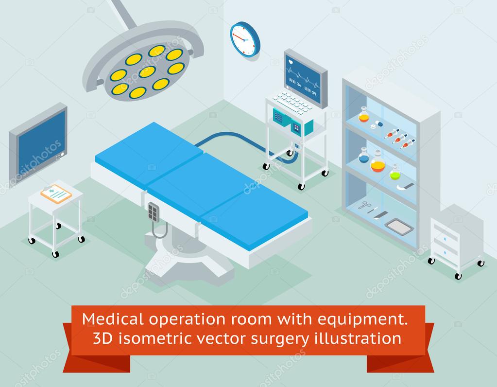 Medical operation room with equipment. 3D isometric vector surgery ...