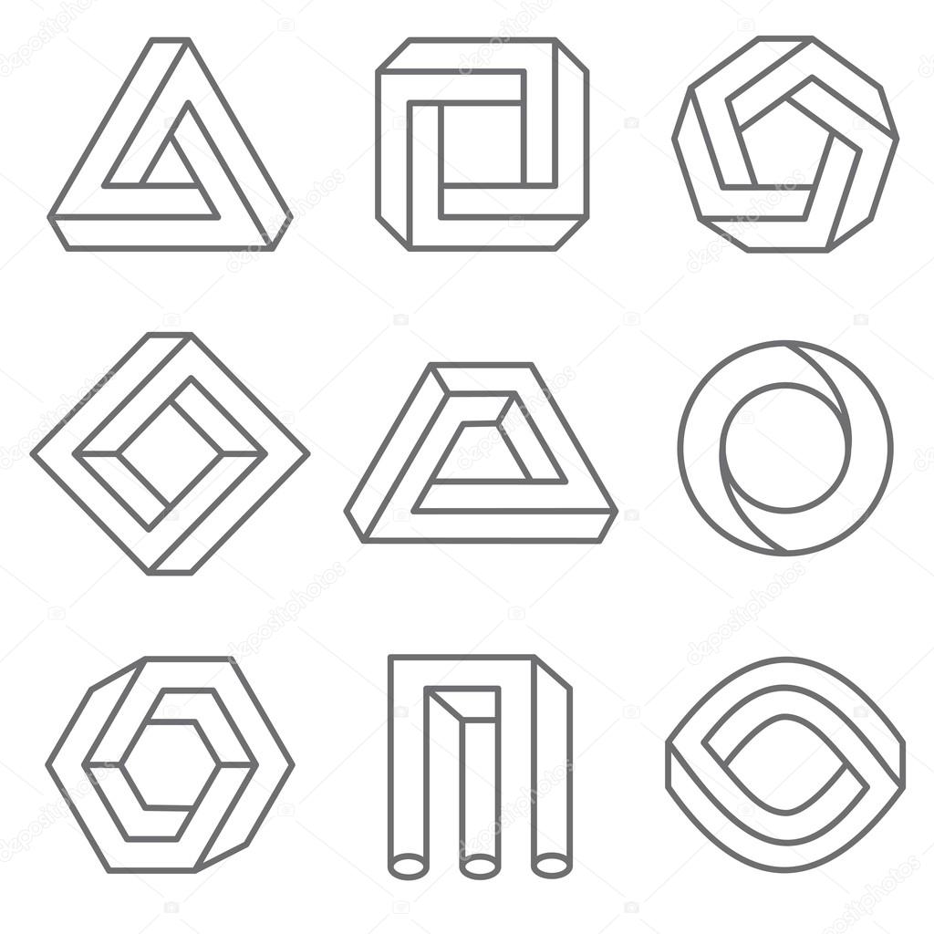 Impossible geometric shapes in linear outline style. Vector hipster ...