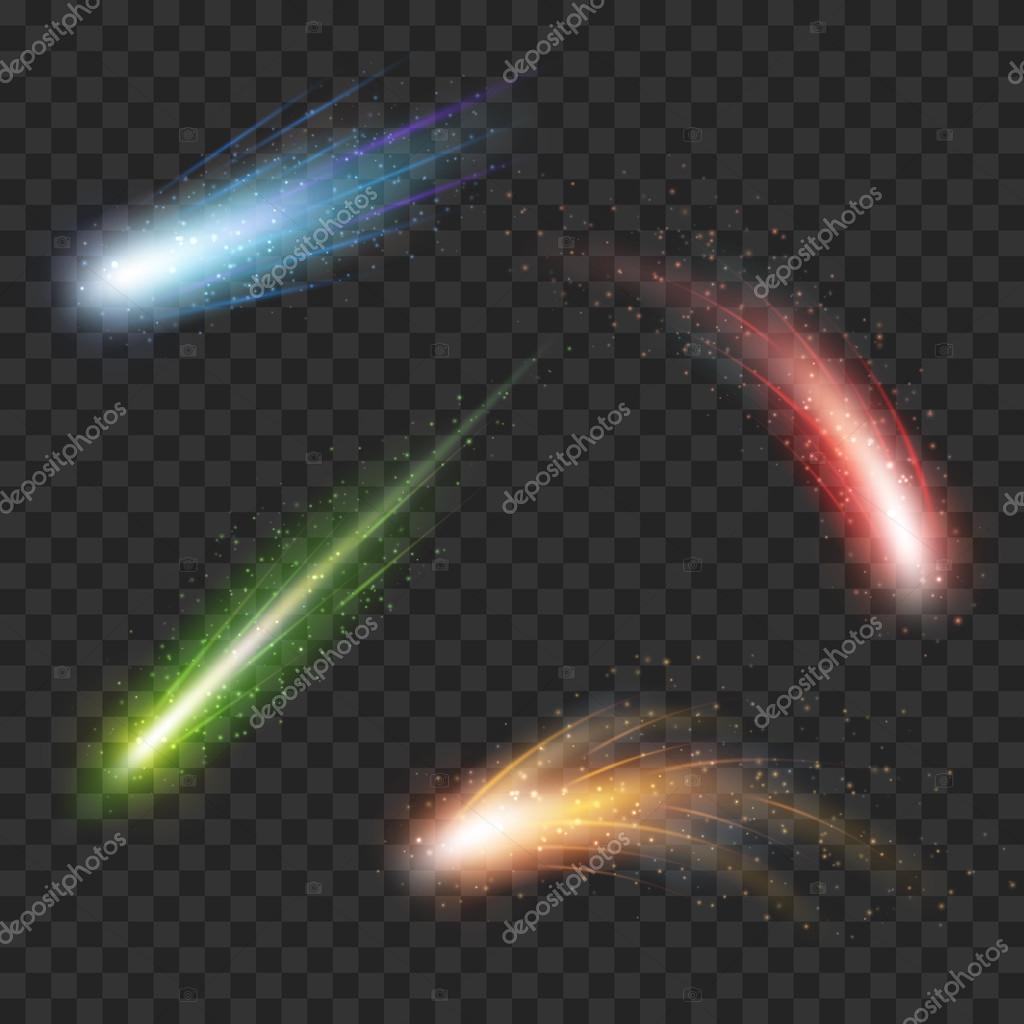 Color vector meteor and comet on transparent plaid background Stock ...