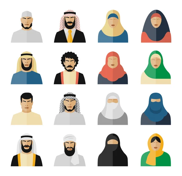 Different muslim arab people characters avatars icons set in flat style ...