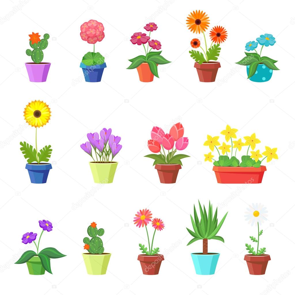 Cute spring flowers in pots vector Stock Vector Image by ©K3star #99826236